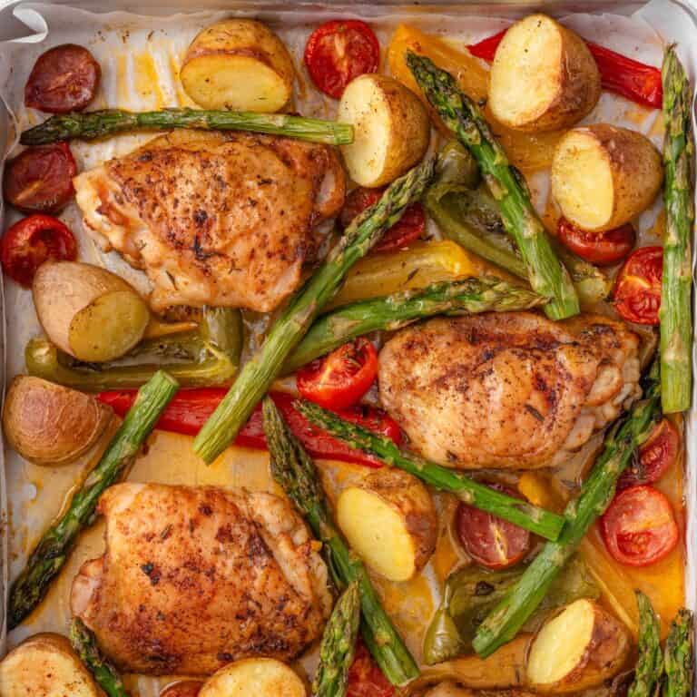 Easy Chicken Thigh Tray Bake - Healthy Living James